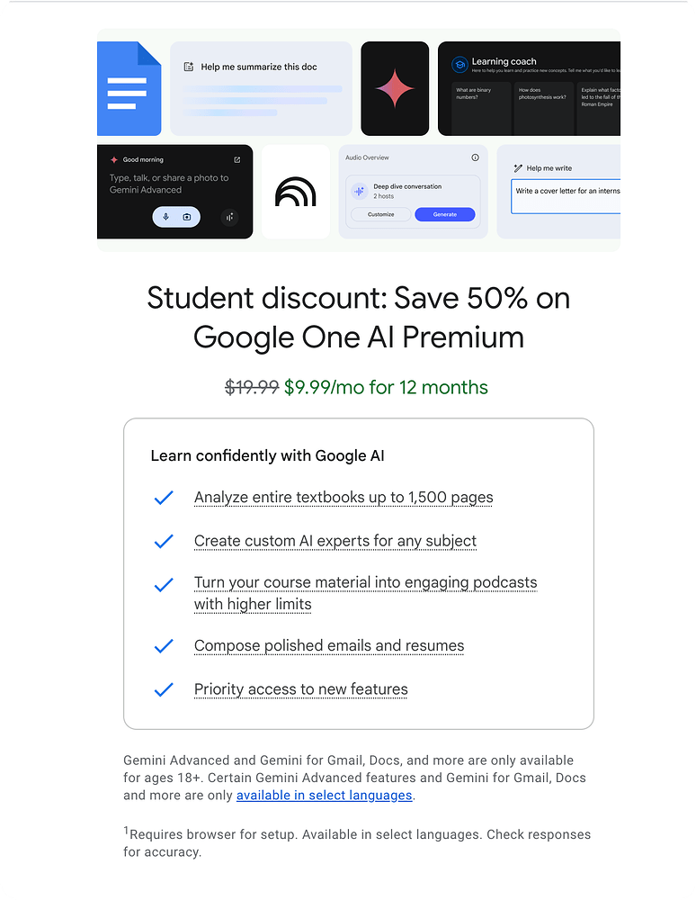 Google One AI Premium 学生折扣（半价）发布 - Android 开发 - 101.dev 社区